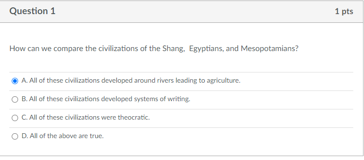 Solved Question 1 1 pts How can we compare the civilizations | Chegg.com
