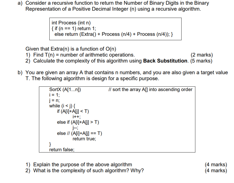 Solved a) Consider a recursive function to return the Number | Chegg.com