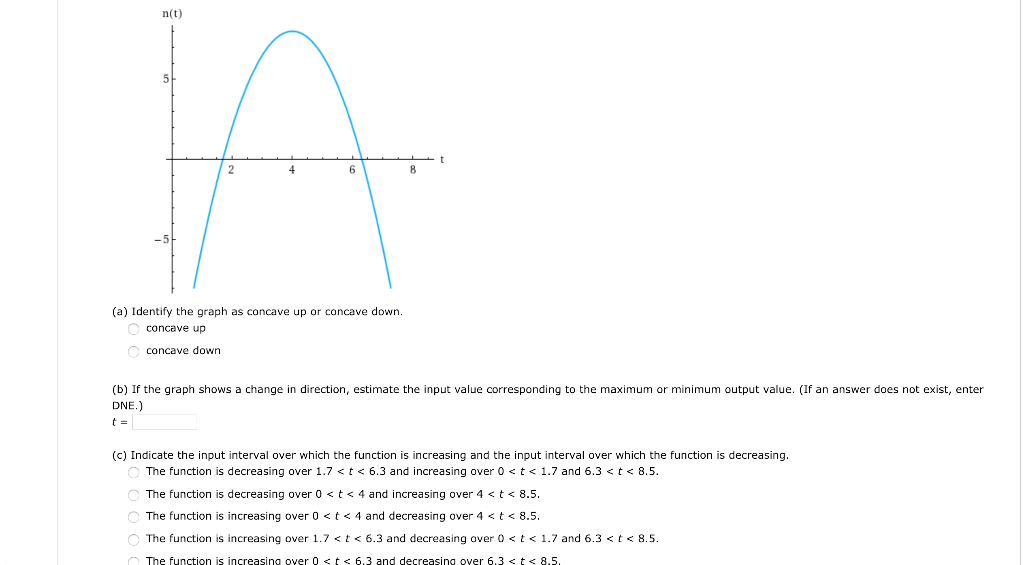 Solved n(t) (a) Identify the graph as concave up or concave | Chegg.com