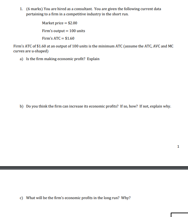 Solved Market price =$2.00 Firm’s output =100 units Firm’s | Chegg.com