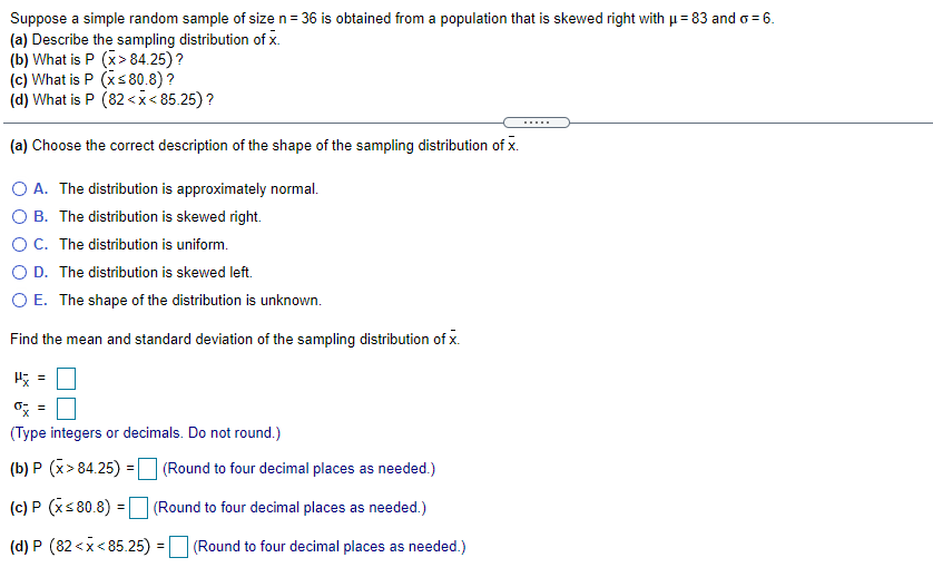 Solved Suppose a simple random sample of size n= 36 is | Chegg.com