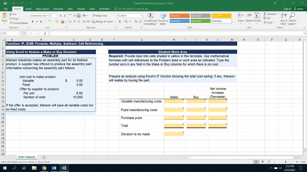 Solved Chapter Problems Questions - Excel File Home Insert | Chegg.com