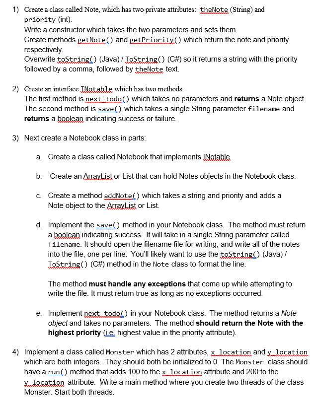 Solved 1) Create a class called Note, which has two private | Chegg.com