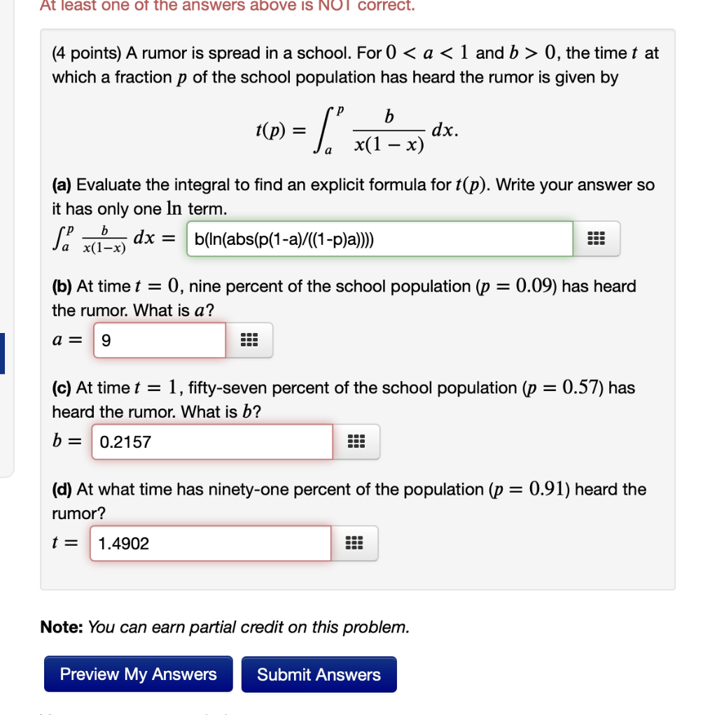Solved (4 points) A rumor is spread in a school. For 00, the | Chegg.com