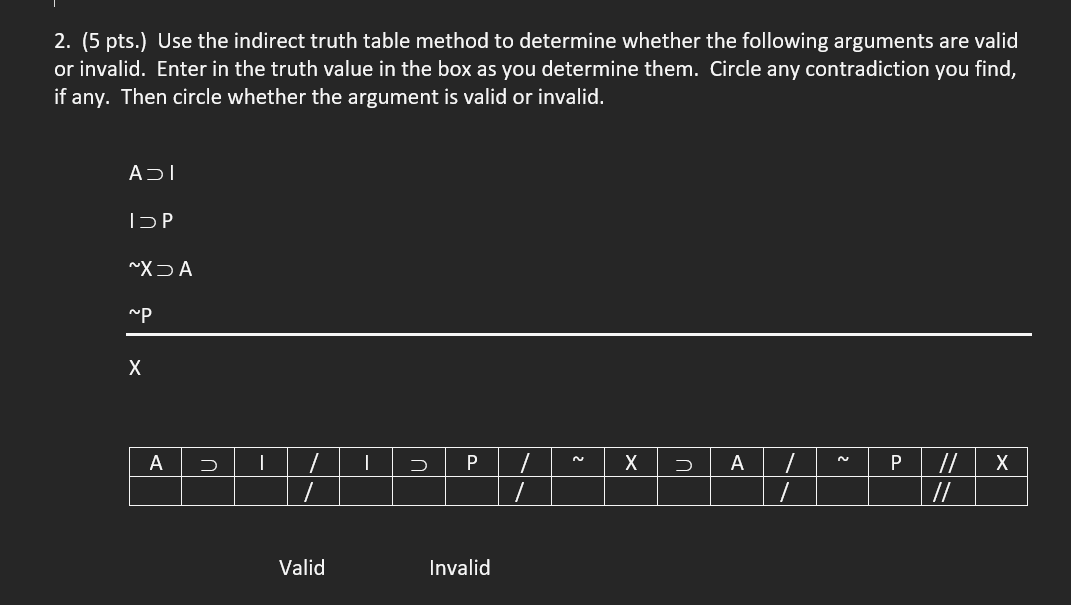 (5 ﻿pts.) ﻿Use the indirect truth table method to | Chegg.com