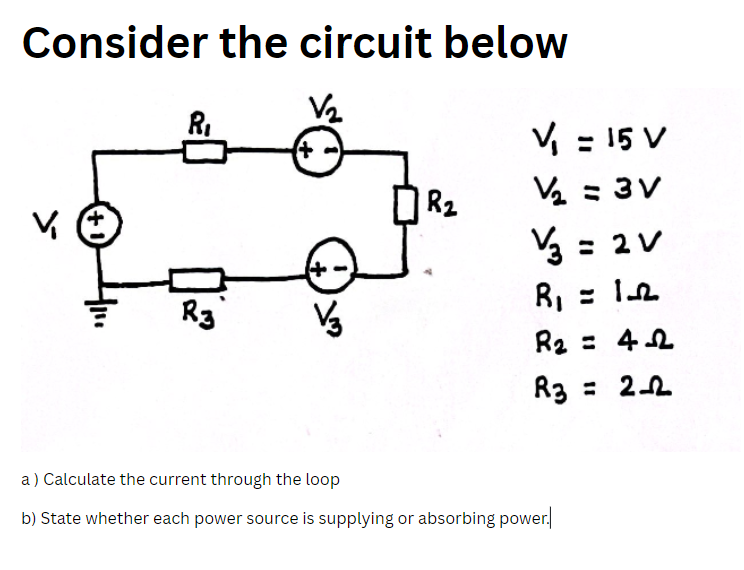 Solved a) ﻿Calculate the current through the loopb) ﻿State | Chegg.com