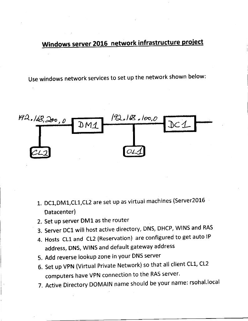 Windows server 2016 network infrastructure project | Chegg.com