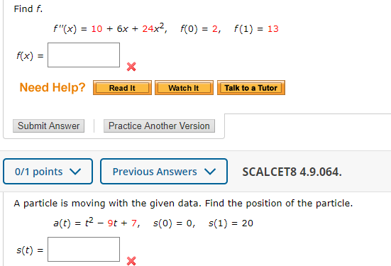 Solved Find f. F"(x) = 10 + 6x + 24x2, f(0) = 2, f(1) = 13 | Chegg.com
