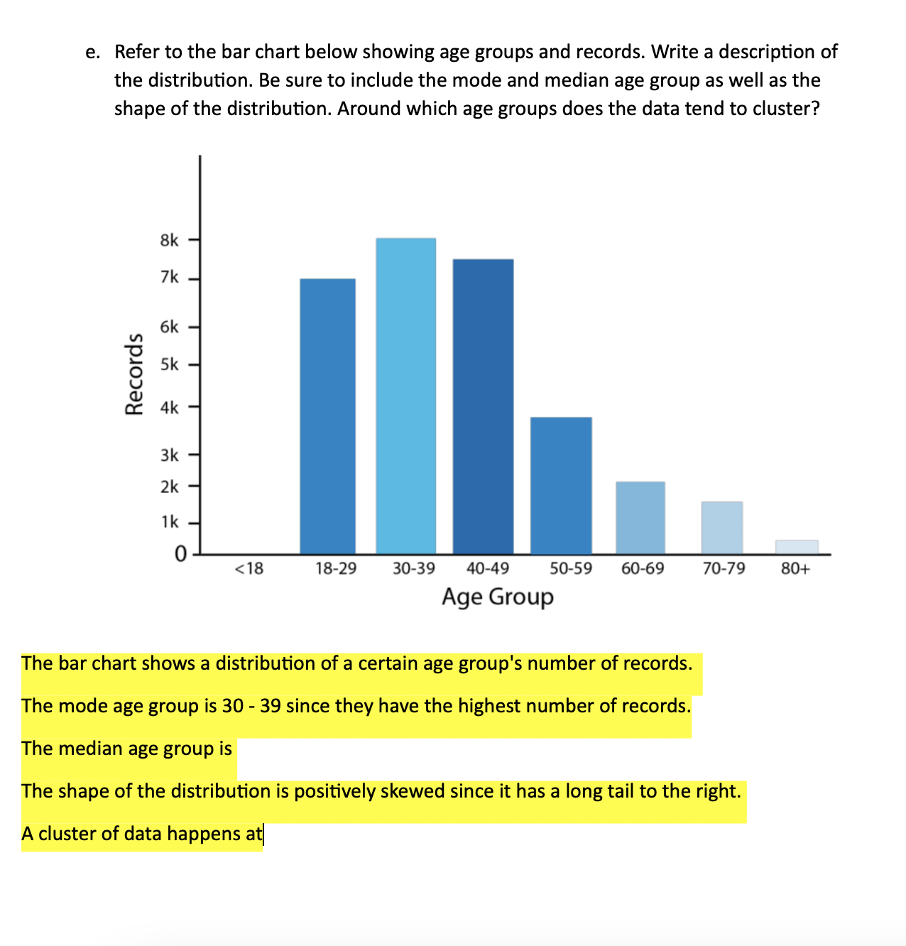 Solved e. ﻿Refer to the bar chart below showing age groups | Chegg.com