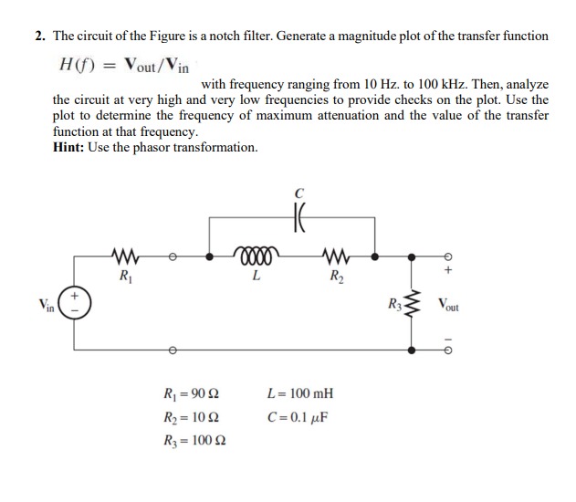 Solved 2. The circuit of the Figure is a notch filter. | Chegg.com