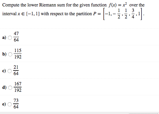 Solved Compute the lower Riemann sum for the given function | Chegg.com