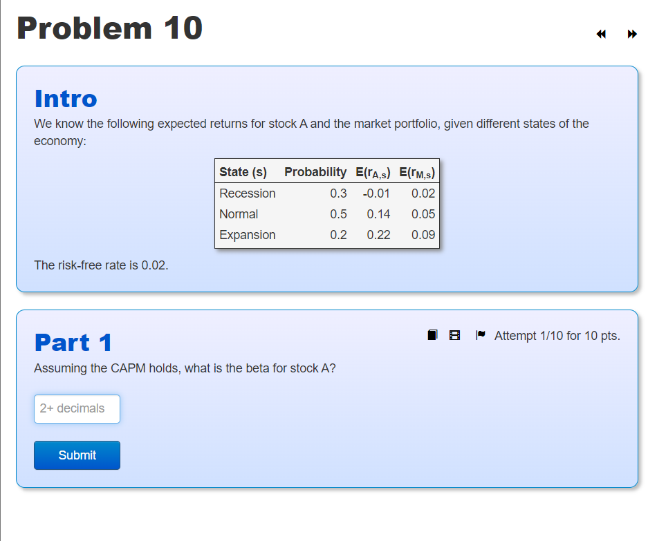 Solved Problem 10IntroWe know the following expected returns | Chegg.com