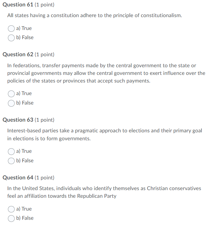 Solved American Politics Question 61 (1 point) All states | Chegg.com