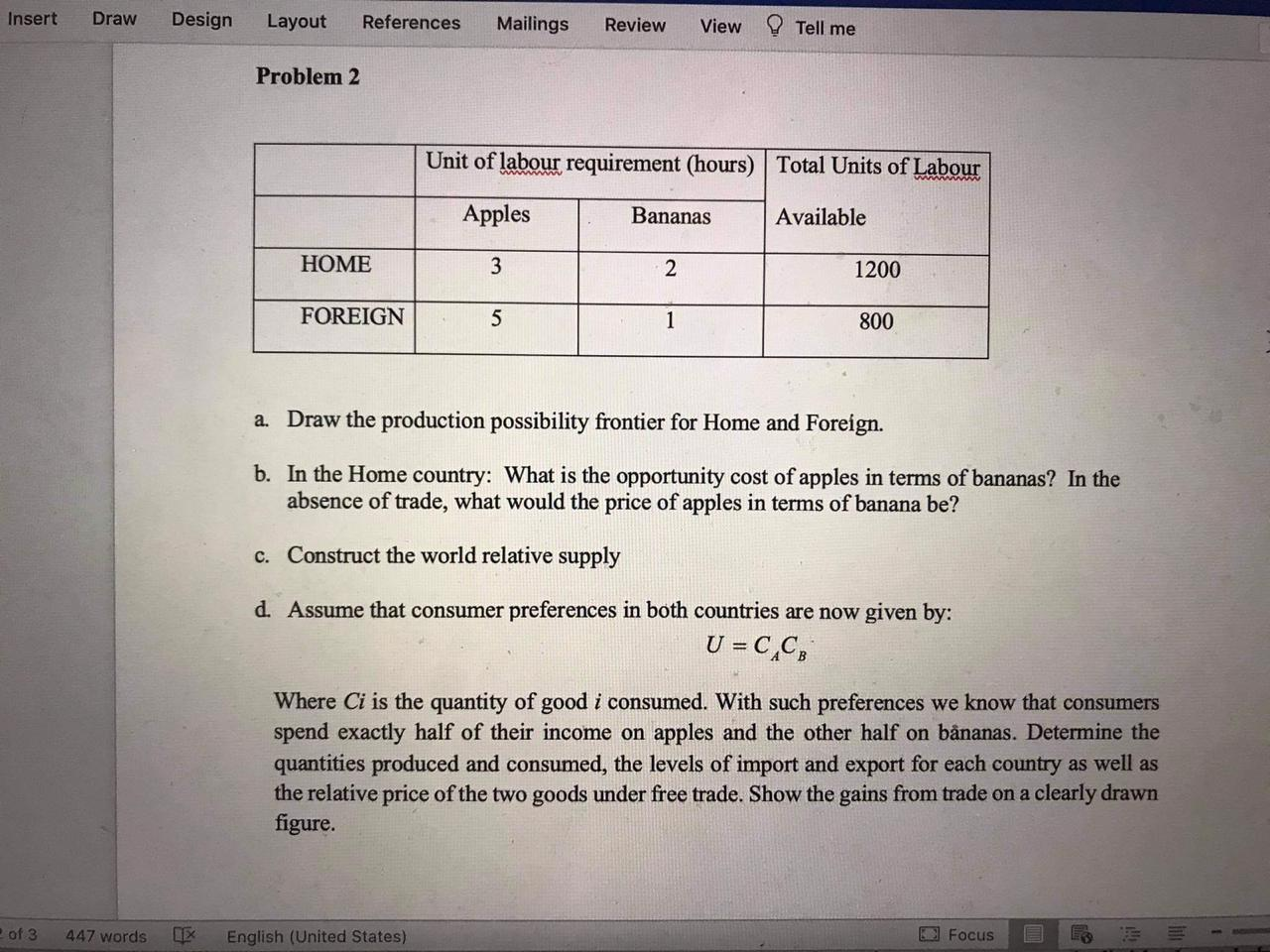 Solved Insert Draw Design Layout References Mailings Review | Chegg.com