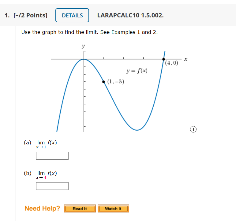 Solved 1. [-12 Points] DETAILS LARAPCALC10 1.5.002. Use the | Chegg.com