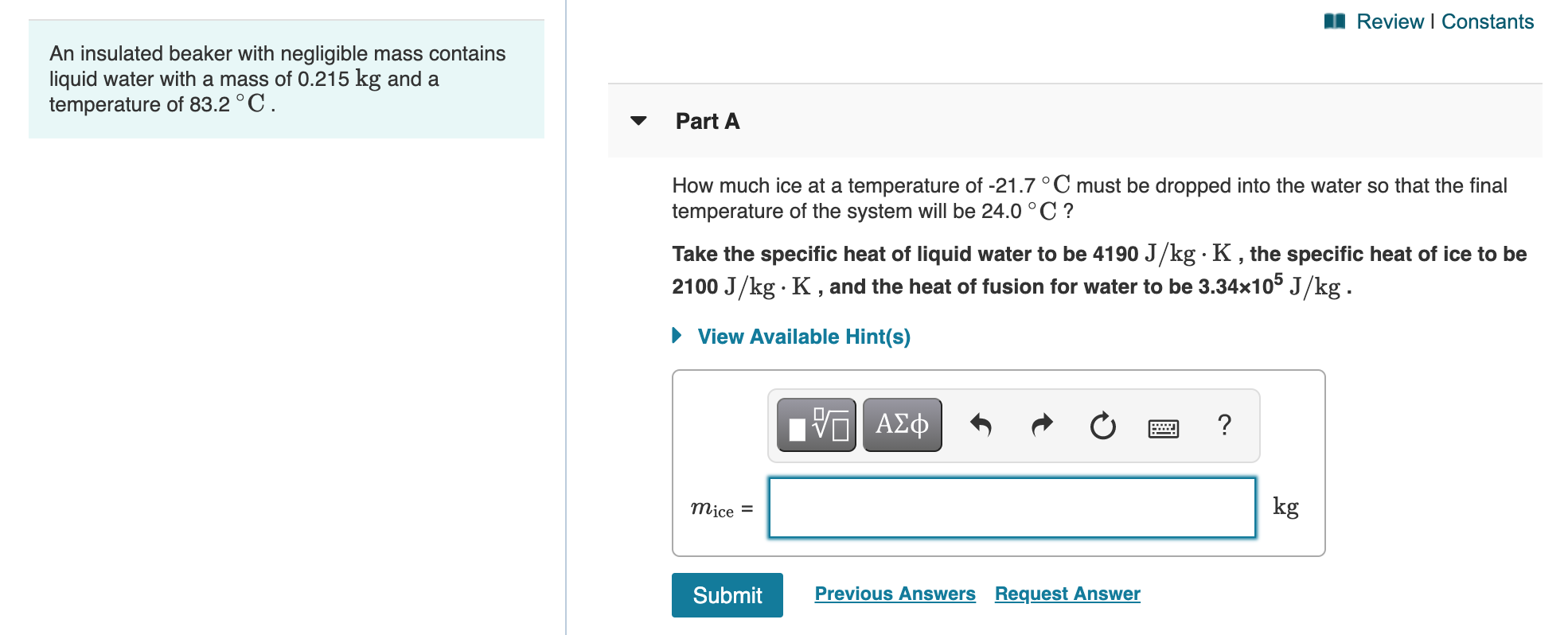 Solved I Review | Constants An insulated beaker with | Chegg.com