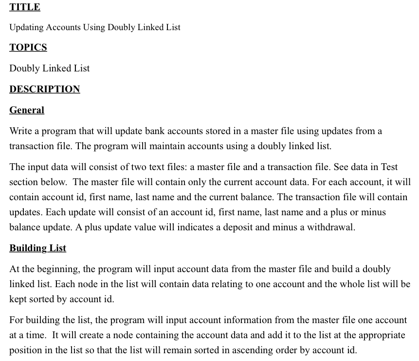 Solved TITLE Updating Accounts Using Doubly Linked List | Chegg.com