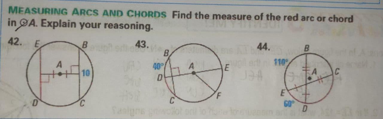 Solved MEASURING ARCS AND CHORDS Find the measure of the red | Chegg.com