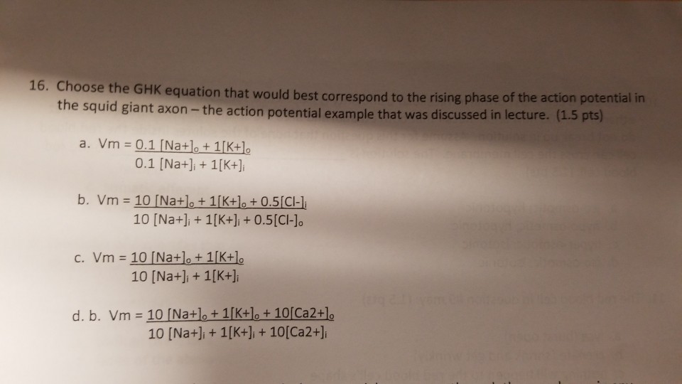 Solved 16. Choose the GHK equation that would best | Chegg.com