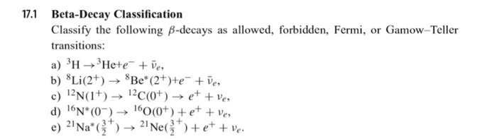 Solved Classify the following/beta-decays as allowed, | Chegg.com