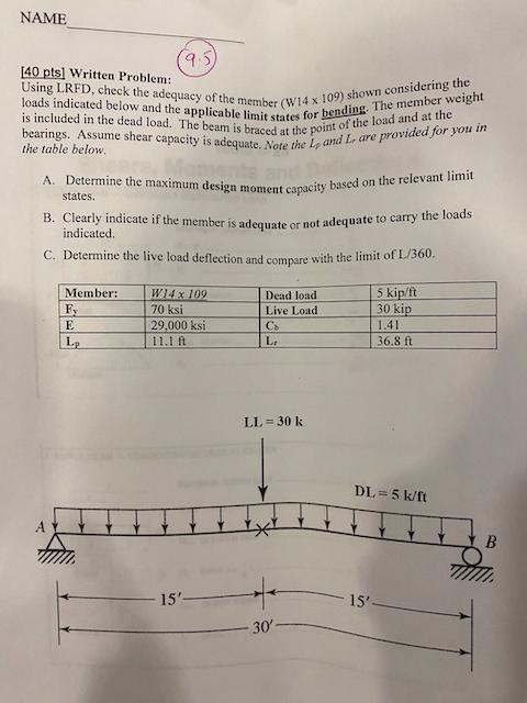 Solved [40 pts] Written Problem: Using LRFD, check the | Chegg.com
