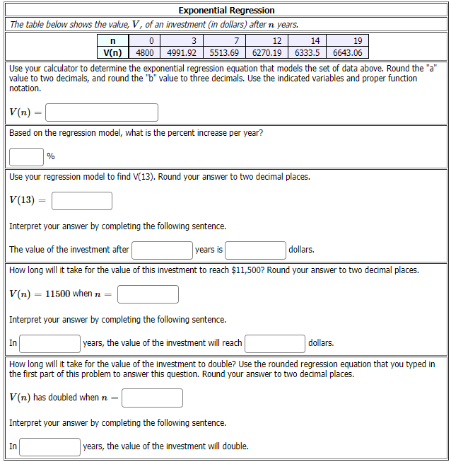 Exponential Regression The table below shows the | Chegg.com