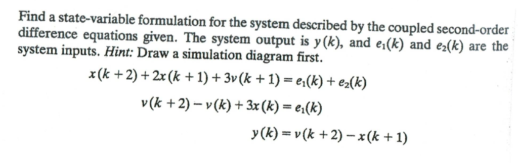 Find a state-variable formulation for the system | Chegg.com