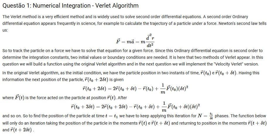 dr Questão 1: Numerical Integration - Verlet | Chegg.com