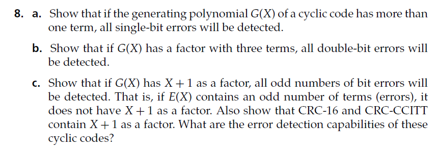 8. a. Show that if the generating polynomial G(X) of | Chegg.com
