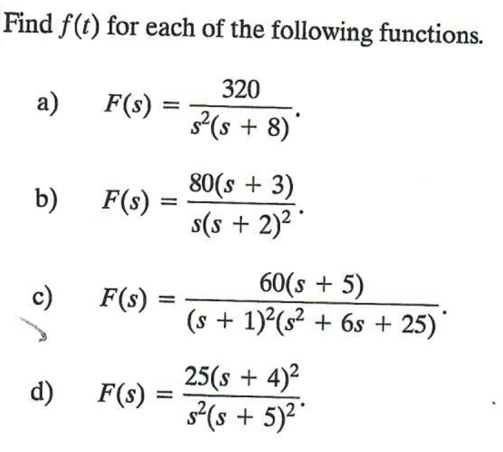 Solved Find f(t) for each of the following functions. a) | Chegg.com