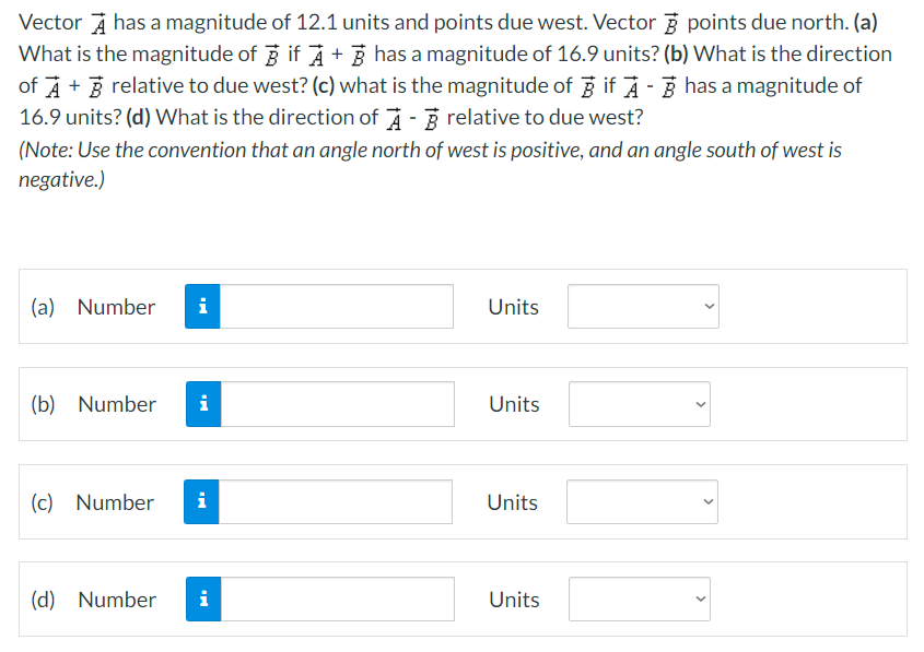 Solved Vector has a magnitude of 12.1 units and points due | Chegg.com