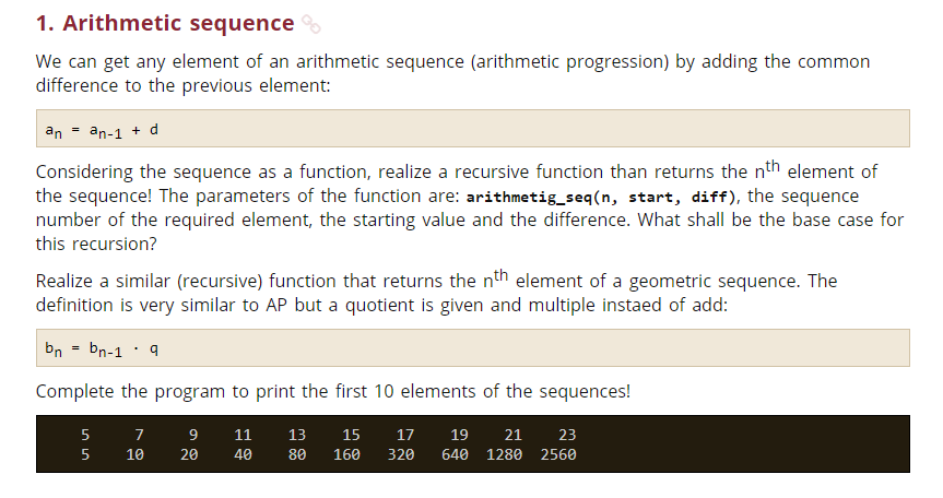 Solved 1. Arithmetic sequence We can get any element of an | Chegg.com