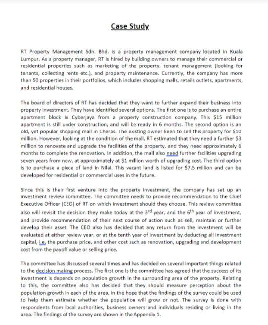 Solved Case Study RT Property Management Sdn. Bhd. is a | Chegg.com