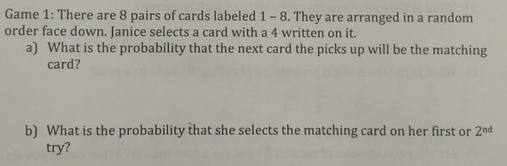 Solved Game 1: There are 8 pairs of cards labeled 1−8. They | Chegg.com