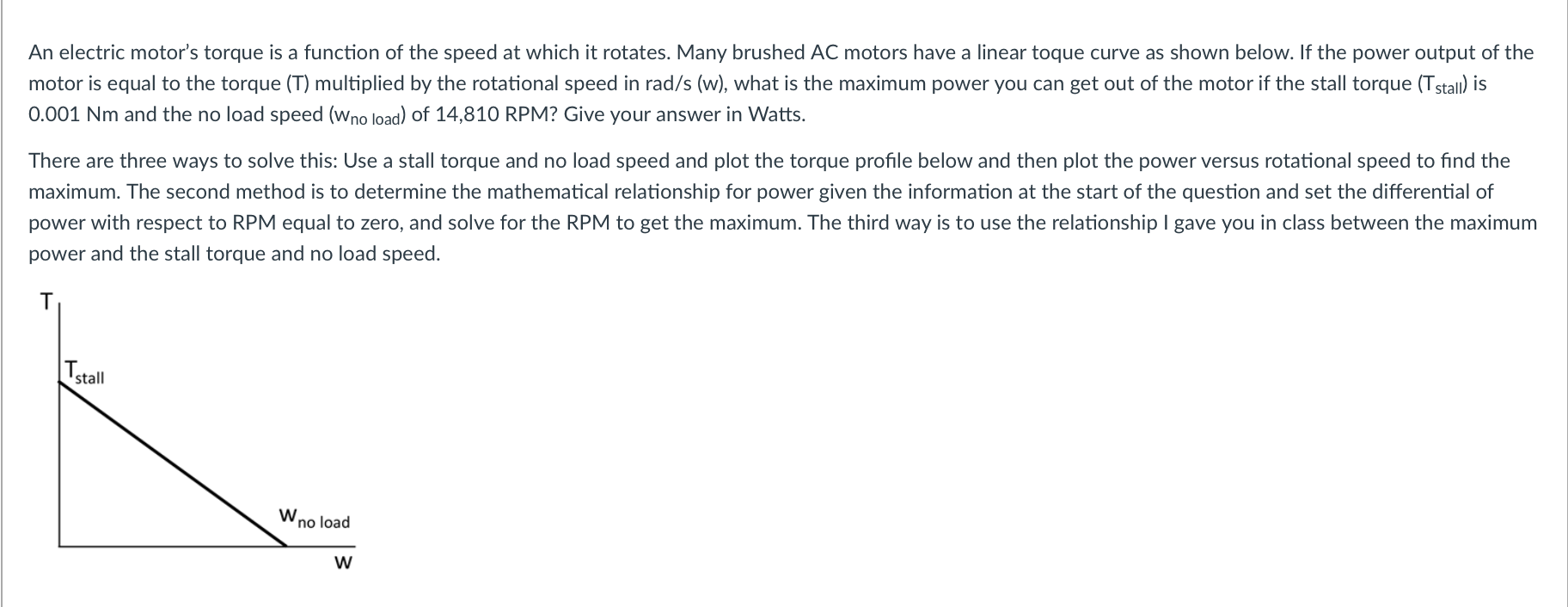 Solved An electric motor's torque is a function of the speed | Chegg.com