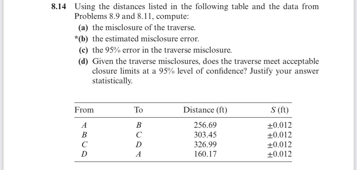 8.14 Using the distances listed in the following | Chegg.com