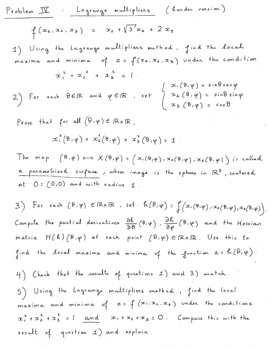 Solved 71 + maxima and minima Z- + 2 1 3 Problem IV Lagrange | Chegg.com