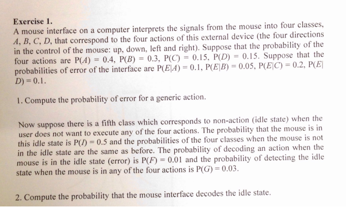 Solved Exercise 1. A mouse interface on a computer | Chegg.com