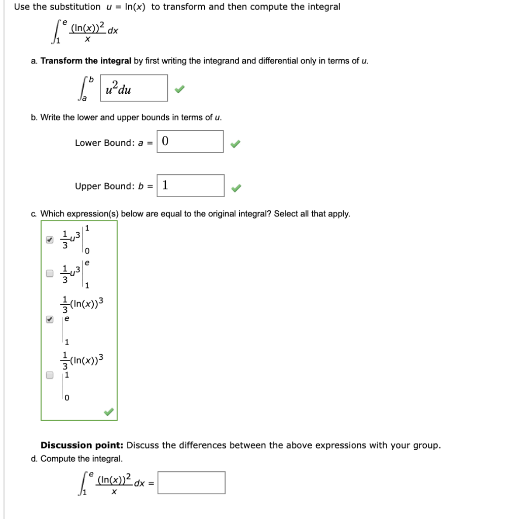 Solved Use the substitution u = In(x) to transform and then | Chegg.com