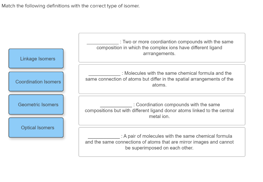Solved Match the following definitions with the correct type | Chegg.com