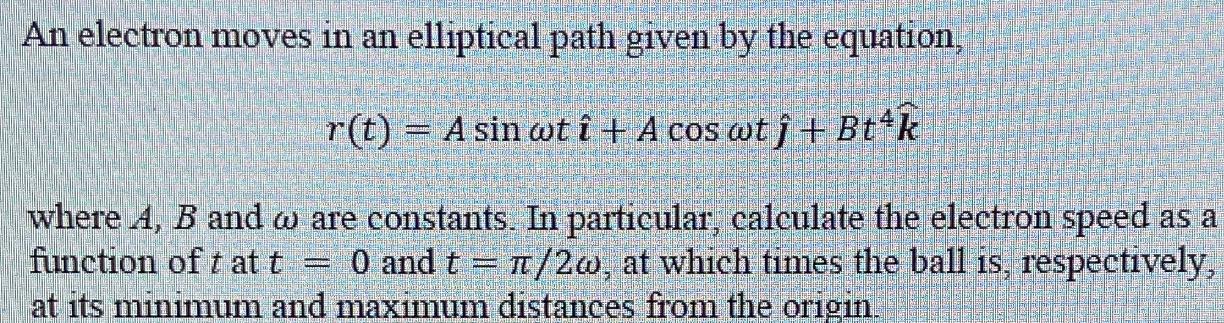Solved An electron moves in an elliptical path given by the | Chegg.com