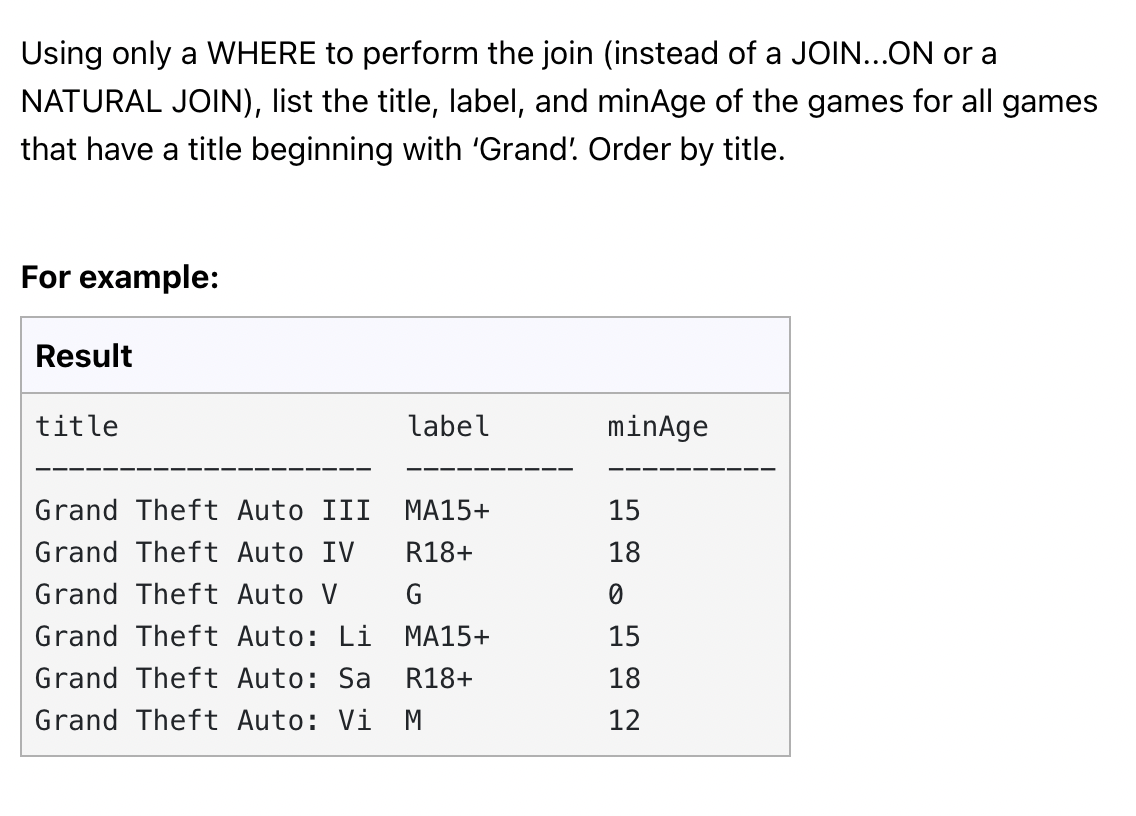 Solved Using only a WHERE to perform the join (instead of a | Chegg.com