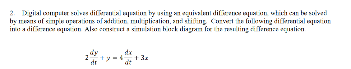 Solved 2. Digital computer solves differential equation by | Chegg.com
