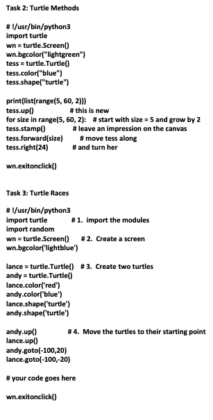 Exercise 8: Turtle Graphics #!/usr/bin/python3 import | Chegg.com