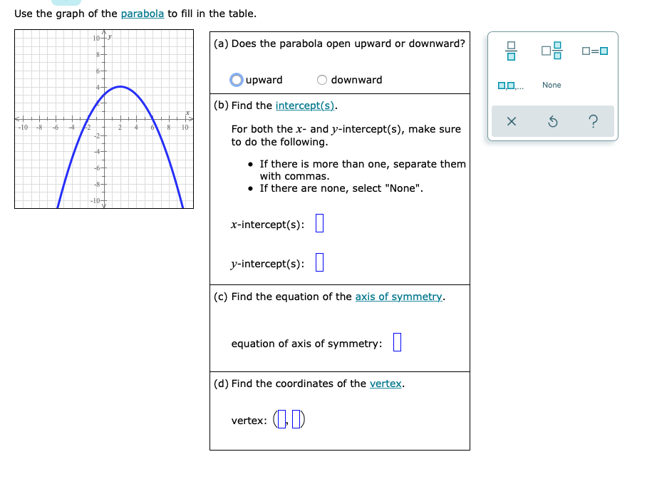 Solved Use the graph of the parabola to fill in the table. | Chegg.com