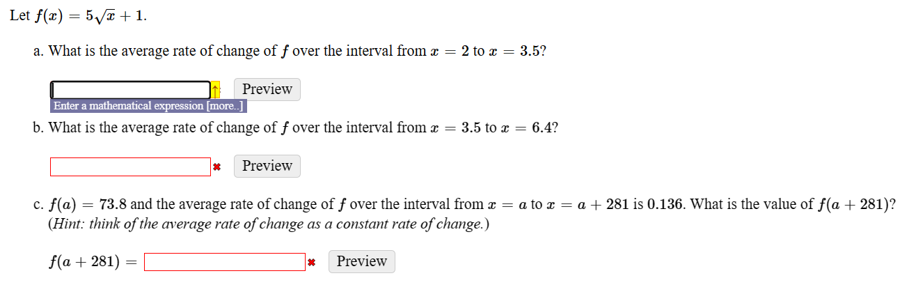Solved Let f(x)=5x2+1.a. ﻿What is the average rate of change | Chegg.com