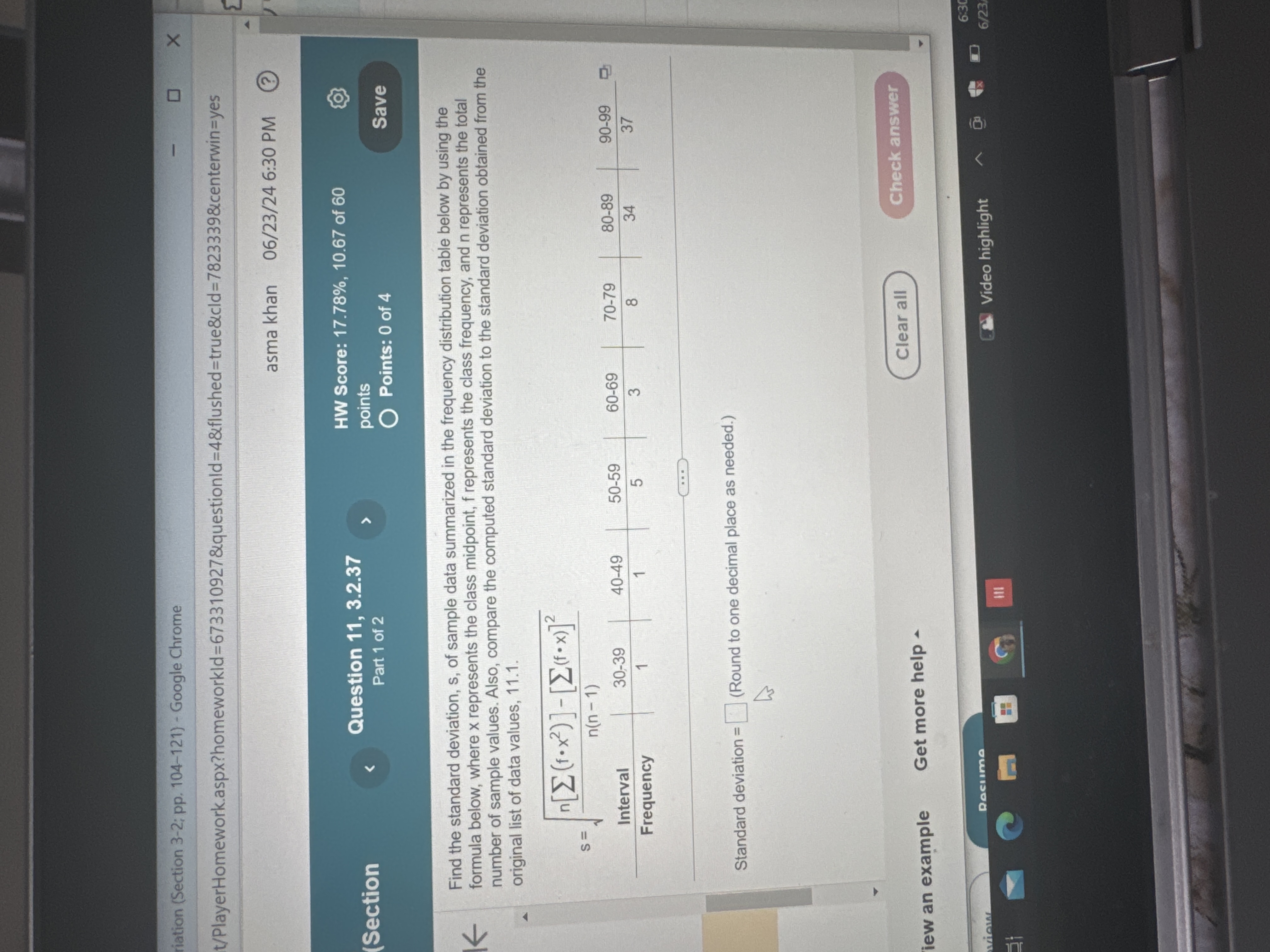 Solved Find the standard deviation, s, ﻿of sample data | Chegg.com