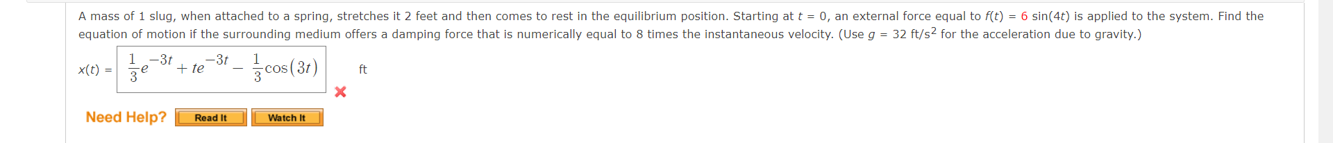 Solved x(t)=31e−3t+te−3t−31cos(3t)ft | Chegg.com