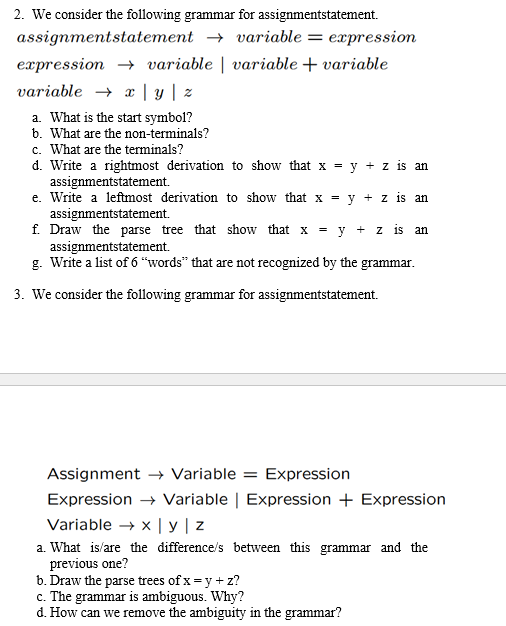 Solved 2. We consider the following grammar for | Chegg.com