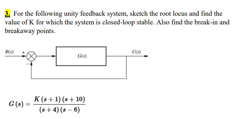 Solved 3. For the following unity feedback system, sketch | Chegg.com